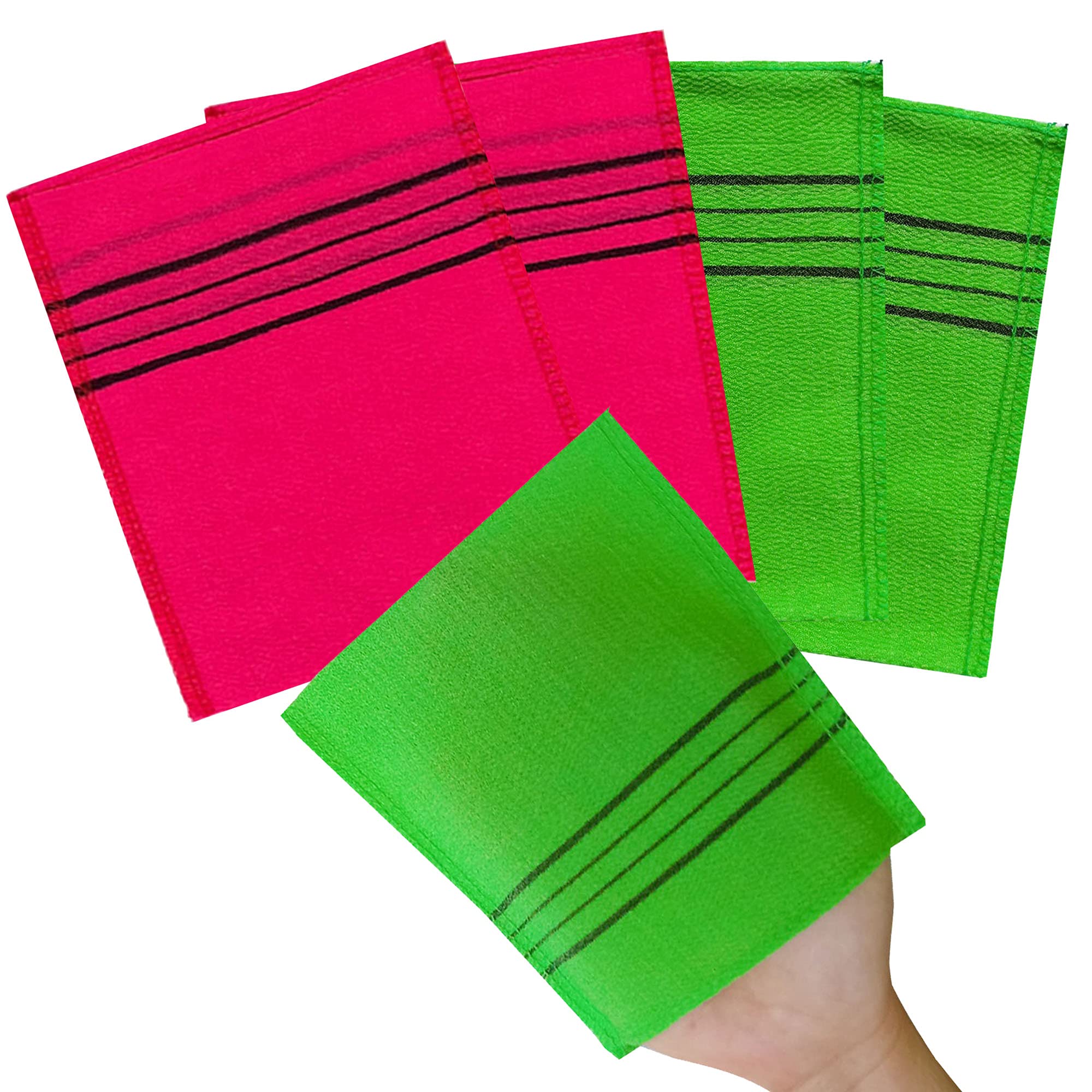 Korean Asian Exfoliating Bath Washcloth Mitt for Remove Dead Skin.Exfoliating Body Scrubber.Exfoliating Gloves for Body Scrub (Green2 Red2)