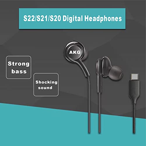 2022 Wired Earbuds Stereo Headphones for Samsung Galaxy S22 Ultra S21 Ultra S20 Ultra 5G, S10,Note 10, Note 10+ - Designed by AKG - with Microphone and Volume Remote Type-C Connector-Black