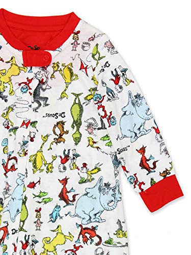 Dr. Seuss Grinch Cat in The Hat Infant Baby Footless Sleeper Pajamas (18 Months, White/Multi)