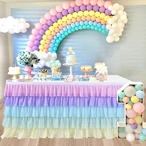 6ft Rainbow Unicorn Tutu Table Skirt for Rectangle Round Tables Chiffon Table Cloth for Unicorn Birthday Party Decorations Baby Shower Parties Ruffle Table Skirting