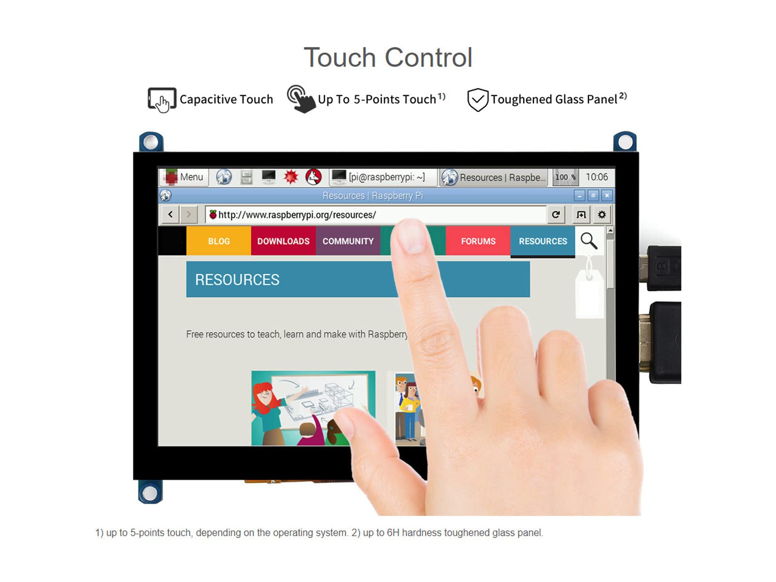 Waveshare 5inch Capacitive Touch Screen LCD Slimmed-Down Compatible with Raspberry Pi 5/4B/3B+/3A+/2B/B+/A+/Zero/Zero W/WH/Zero 2W CM3+/4 800×480 Resolution HDMI Toughened Glass Panel Supports Windows