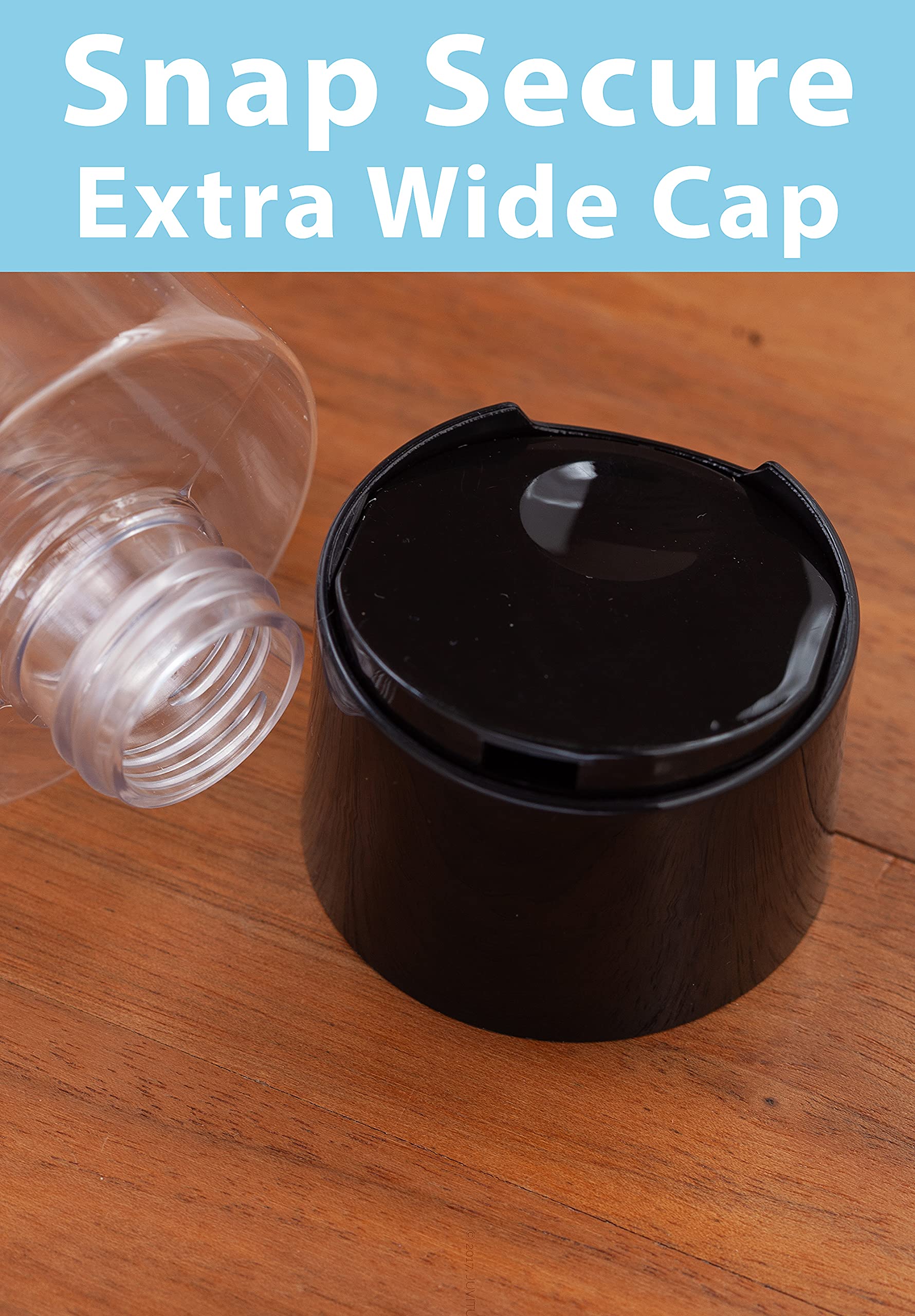 JUVITUS 12 oz Professional Clear Cylinder PET Plastic Bottles Wide Black Disc Cap (6 Pack) BPA Free Refillable Empty Storage Containers