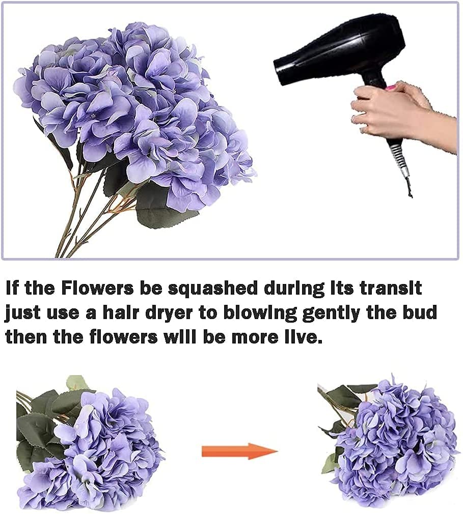 2Bouquets Artificial Vintage Silk Hydrangeas Flowers with Stems,10Heads Flower Home Kitchen Garden Party Festival Bar,Weddings and Celebrations DIY (Dark Gray)