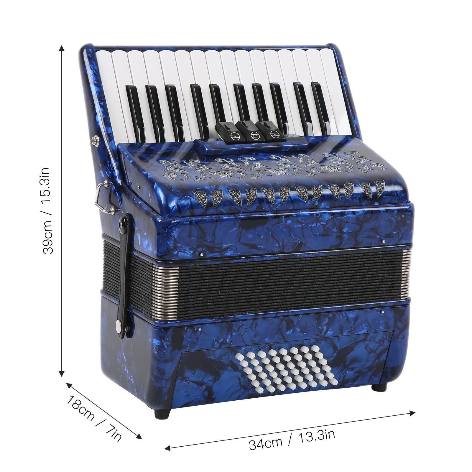 26 Key 48 Bass Piano Accordion, Professional Accordion with Accordion Backpack and Shoulder Strap Celluloid Accordion for Daily Practice Music Performance