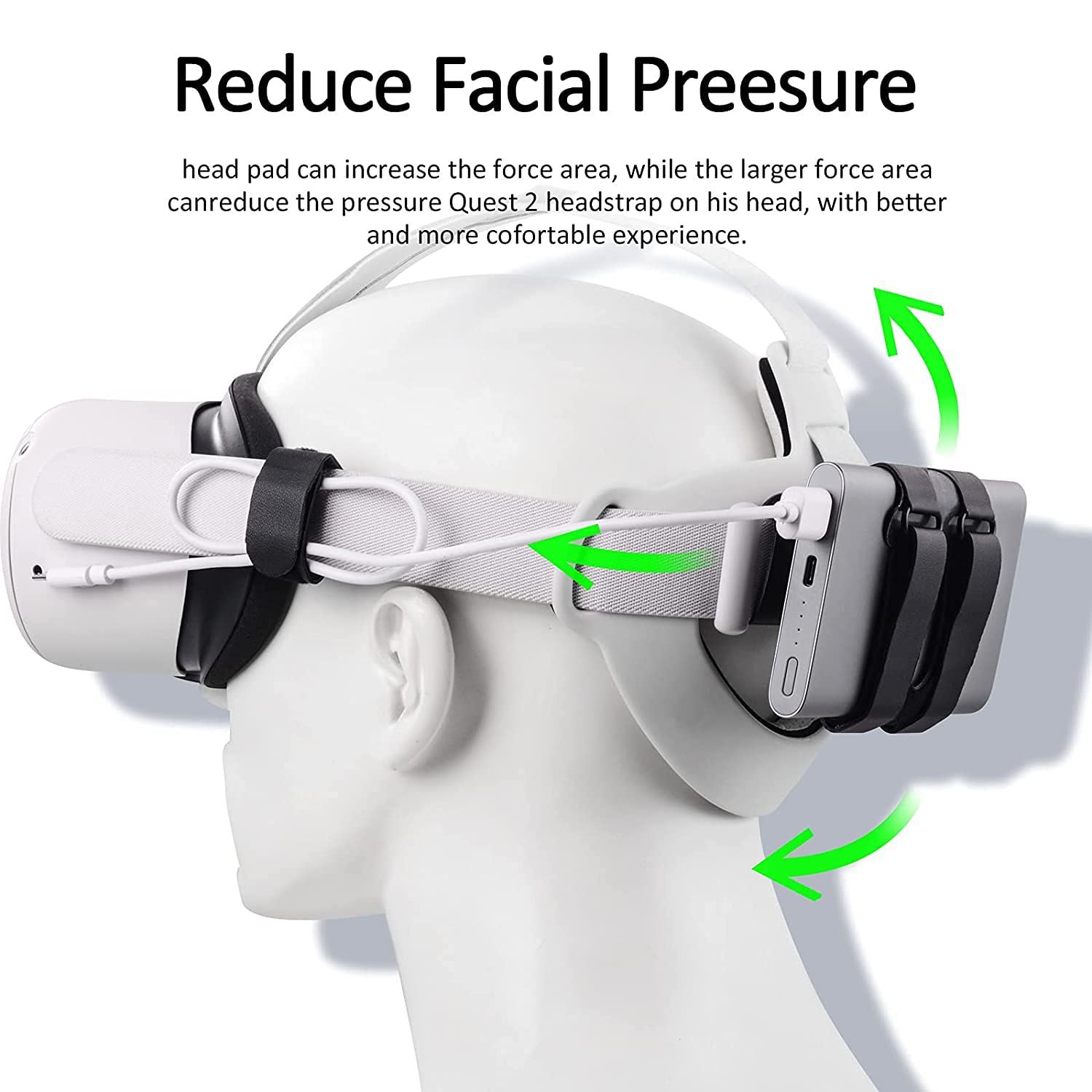 3 in 1 VR Head Strap Pad Headband Balance Cushion & VR Power Bank Fixing Strap Replacement & Lens Protector Pad for Oculus Quest 2 Elite Strap,Quest 2 Accessories.…