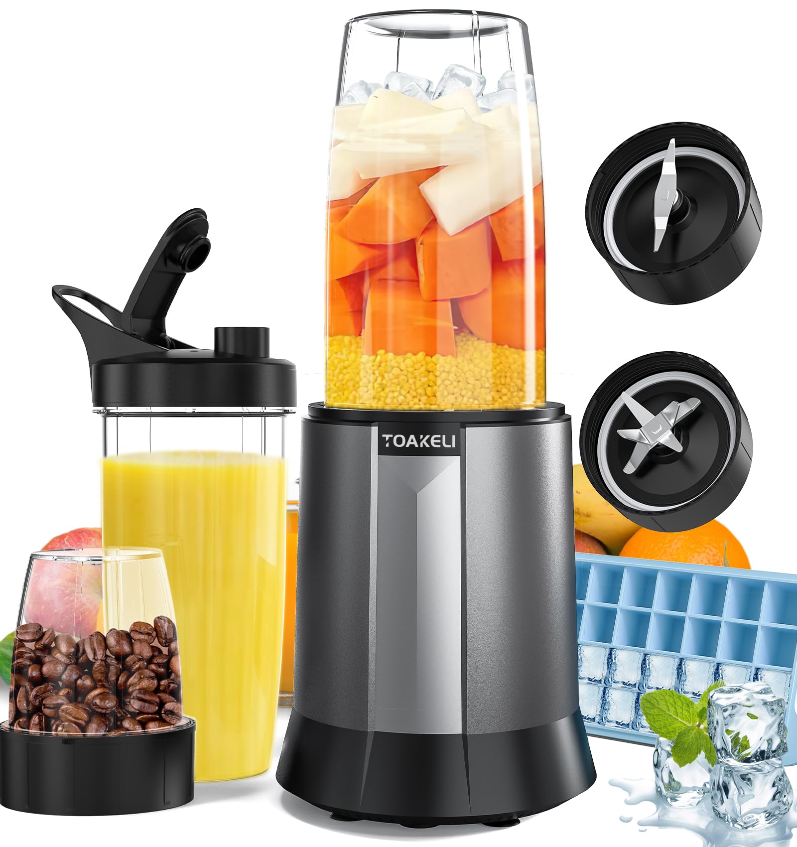 1300W Smoothies Blender, Personal Blender for Shakes and Smoothies with Ice Tray, 32 Oz *2 To-Go Cups, BPA Free (Gray)