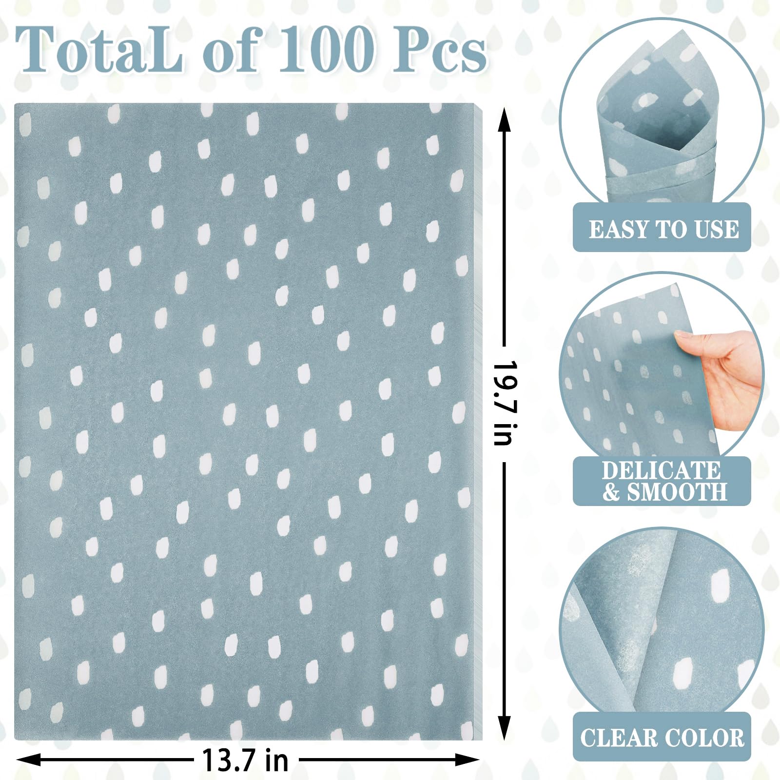 100 Sheets Doodle Dots Tissue Paper, 20 x 14β Inch Sage Green Doodle Wrapping Paper Hand Drawn Dot Gift Packaging Paper DIY Art Craft Paper for Baby Shower Birthday Wedding Gift Decor (Sage Green)