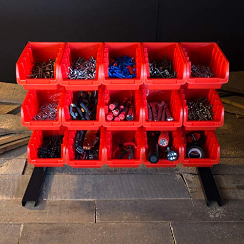 15-Bin Garage Organization Rack - Carbon Steel Rack with Removable Stackable Plastic Garage Storage Bins - Tools Organizer or Small Parts Organizer for Hardware, Crafts, or Office Supplies by Stalwart