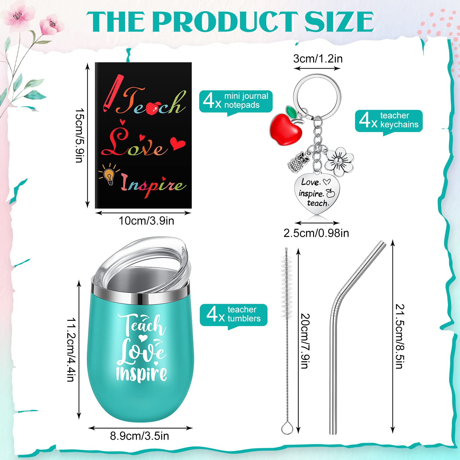 12 Pcs Teacher Appreciation Christmas Gift Bulk for Women, 12oz Wine Cup with Mini Journal Notepads Keychains Basket Thank You Retirement Gifts