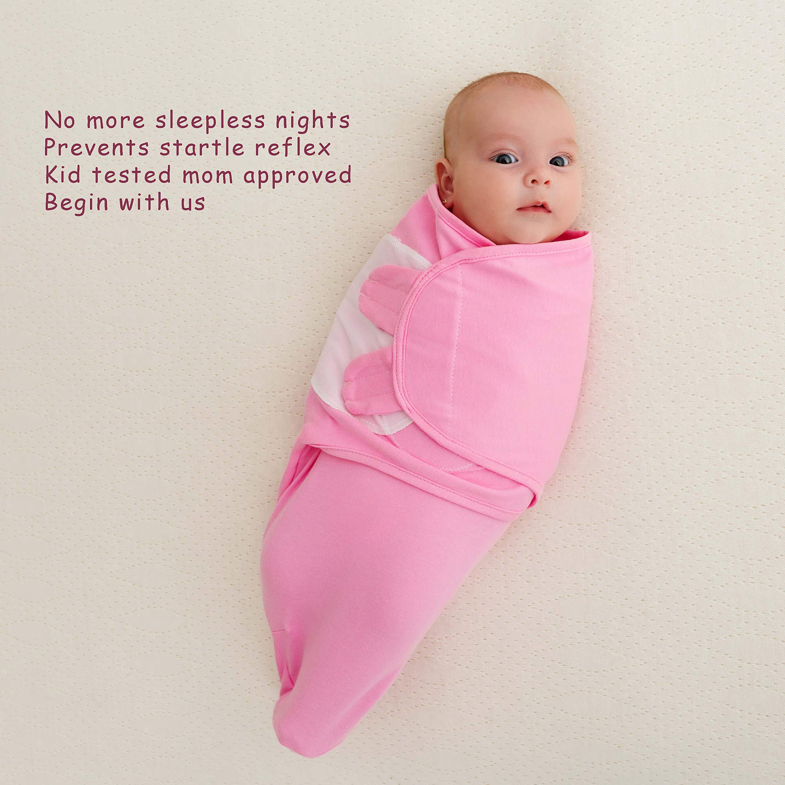Baby Swaddle Blanket for Newborn Girl, 0-3 Months Small/Medium, 3 pcs Infant Swaddle Sack in a Gift Box, 100% Cotton Adjustable Swaddle Wrap, Pink