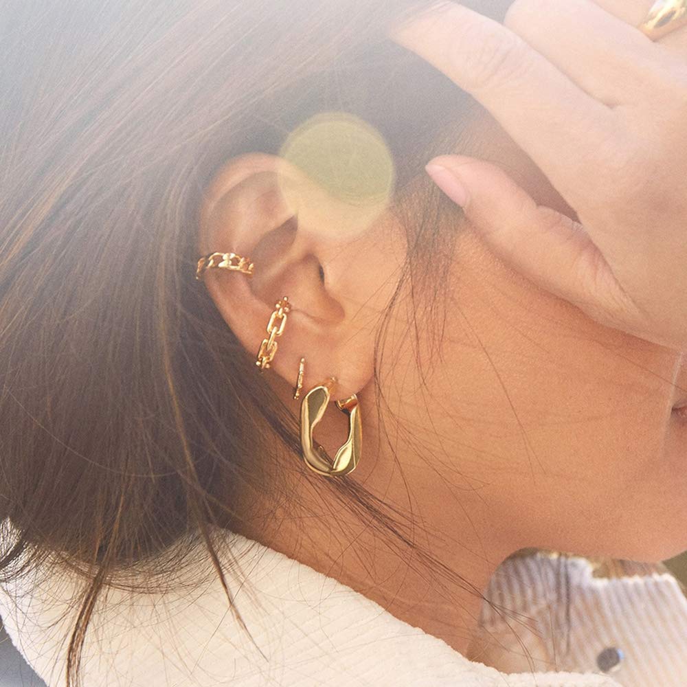 10Pcs Gold Ear Cuff Earrings Set for Women Daintily Cartilage Ear Cuff Non Piercing Adjustable Clip On Hoop Earrings