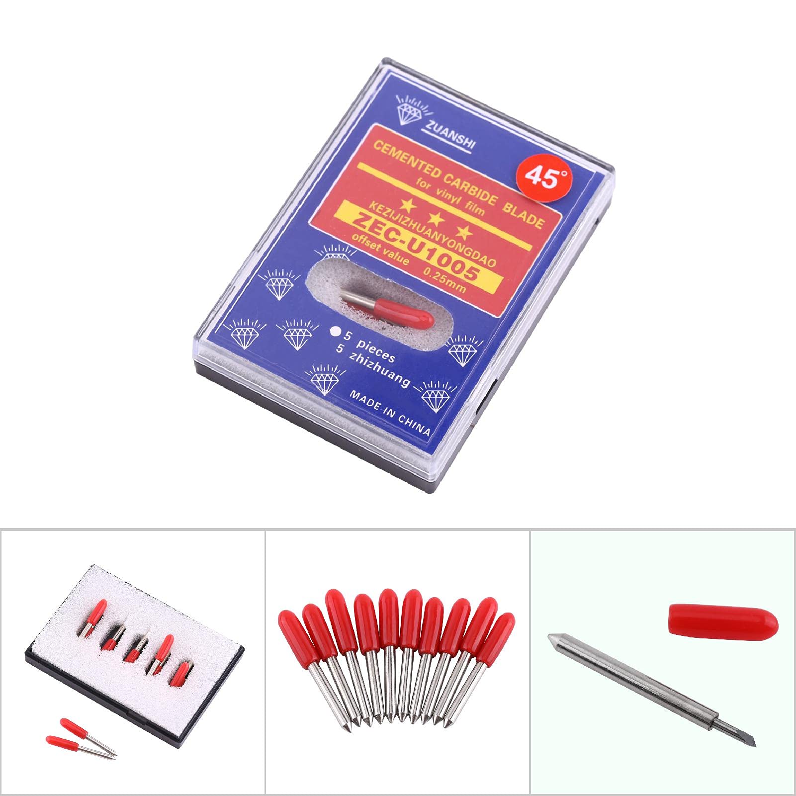 10Pcs Cutting Knife 30/45/60 Degree Plotter Cutter Blades Cemented Carbide GCC Cutter Cutting Plotter Blade Replacement Cutter Blades (45°)