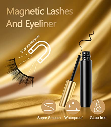Larbois Magnetic Eyelashes 5 Pairs, Magnetic Eyelashes with Eyeliner Kit Easy to Wear, Comfortable & Reusable False Lashes From Natural to Gorgeous Styles No Glue Needed
