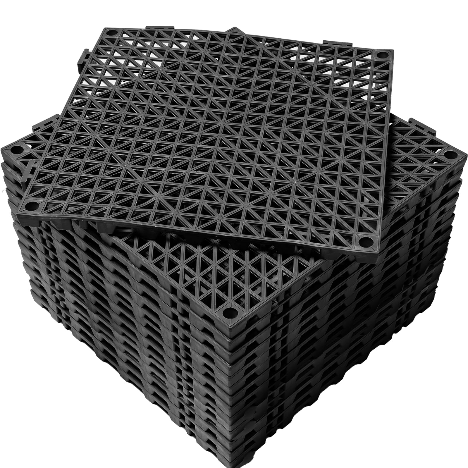 10Pack Modular Rubber Floor Tiles, 12” x 12” Non-Slip Rubber Drain Mats for Pool Hot Tub Flooring, Splicing Commercial Drainage Mat for Deck Swiming Pool Balcony Kitchen Shower Indoor