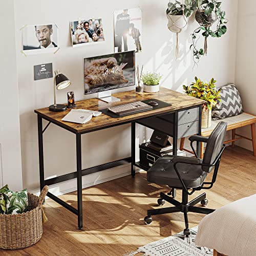 Cubiker Computer Home Office Desk with Drawers, 40 Inch Small Desk Study Writing Table, Modern Simple PC Desk, Rustic Brown