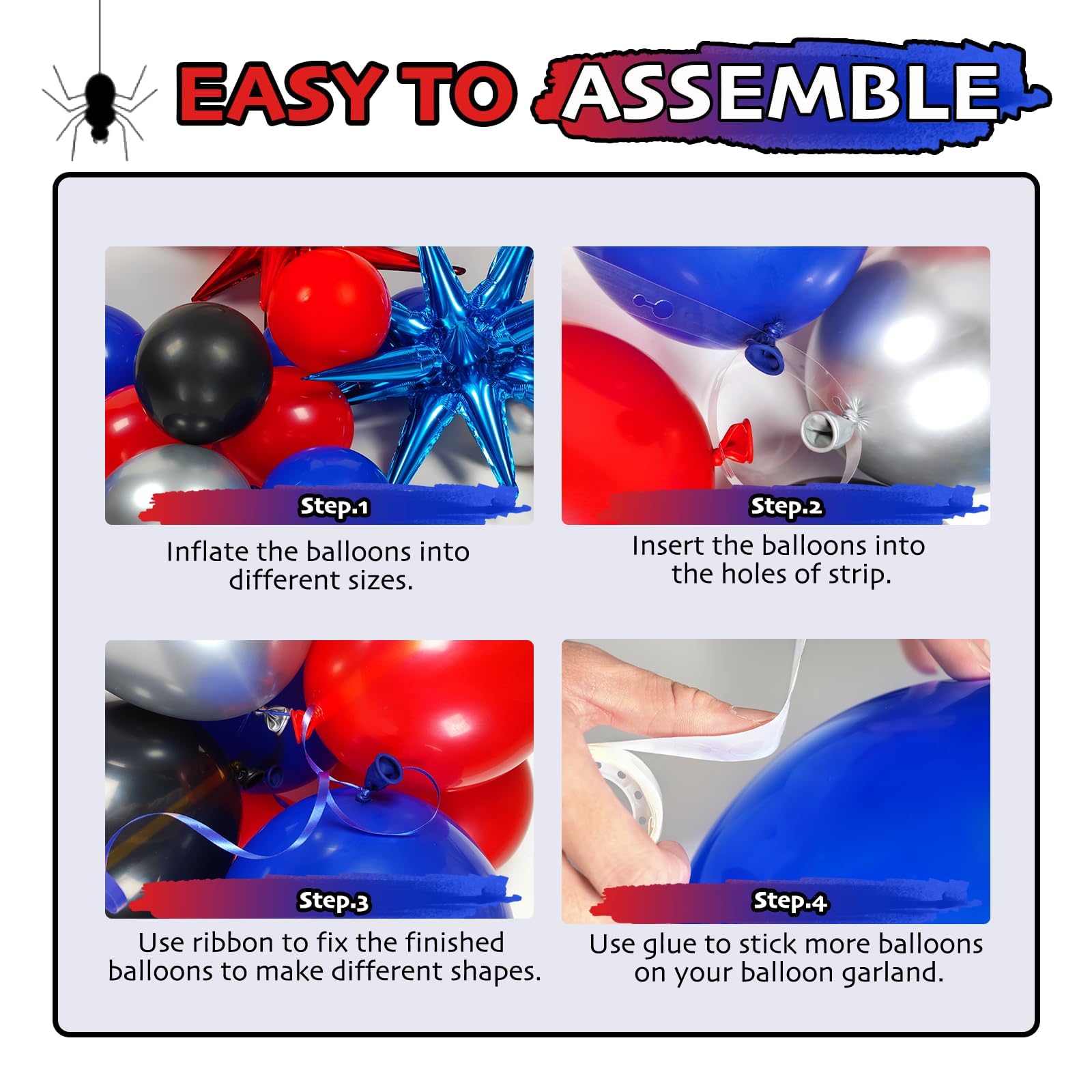 132PCS Black Red and Blue Balloons Arch Garland Kit, Spider Theme Balloon Arch for man with Balloons for Baby Shower Spider Theme Birthday Party Decorations