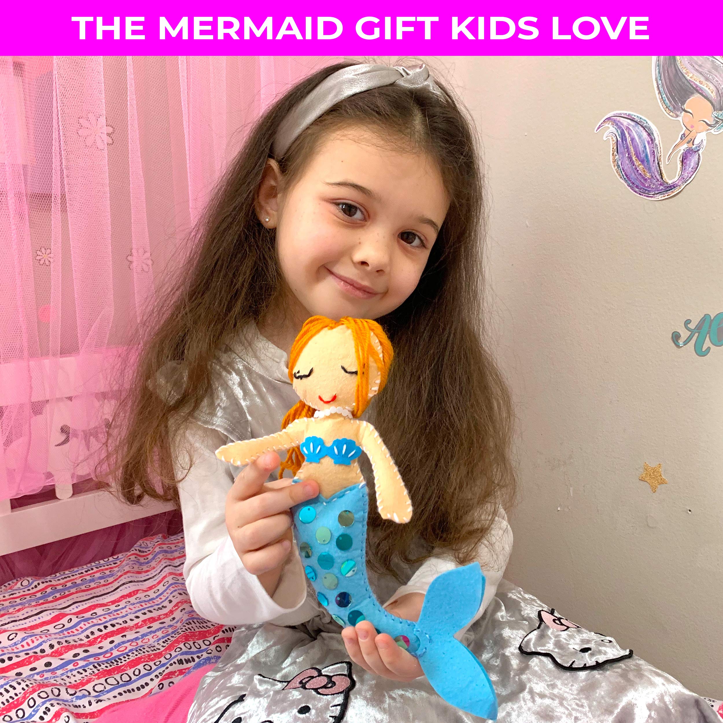 3 Bees & Me Mermaid Sewing Kit for Kids β Fun Mermaid Crafts for Girls and Boys β Complete DIY Doll Making Gift for Ages 7 to 15