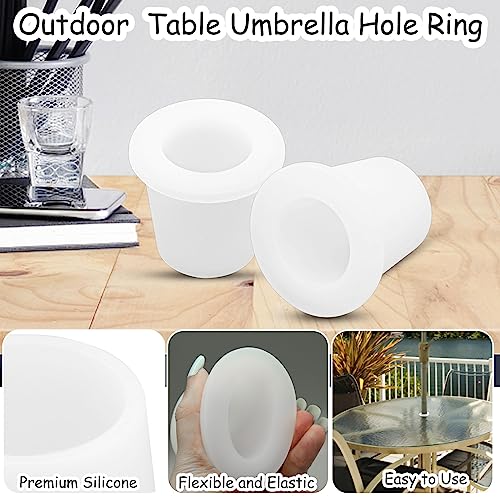 2Pcs Patio Table Umbrella Hole Ring Plug, Pool Umbrella Sleeve Stabilizer Cone Wedge, Silicone Umbrella Table Ring Hole Insert for 2-2.5 Inch Table Hole or 1.5 Inch Pool Umbrella Adapter (White)