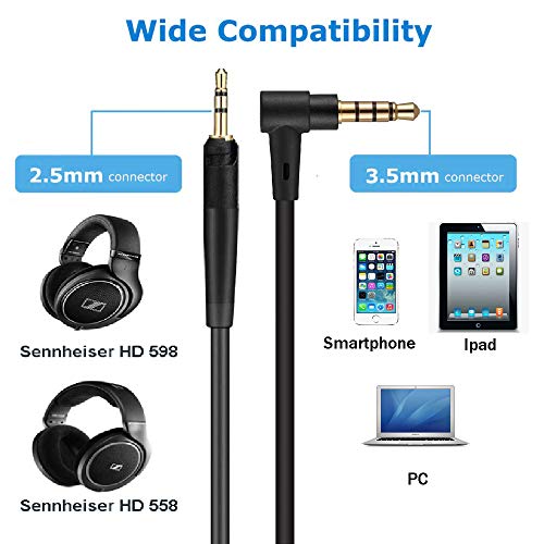 BINGLE Replacement Audio Cable Cord for for Sennheiser HD598 / HD558 / HD518 / HD598 Cs / HD599 / HD569 / HD579 Headphones … (Black)
