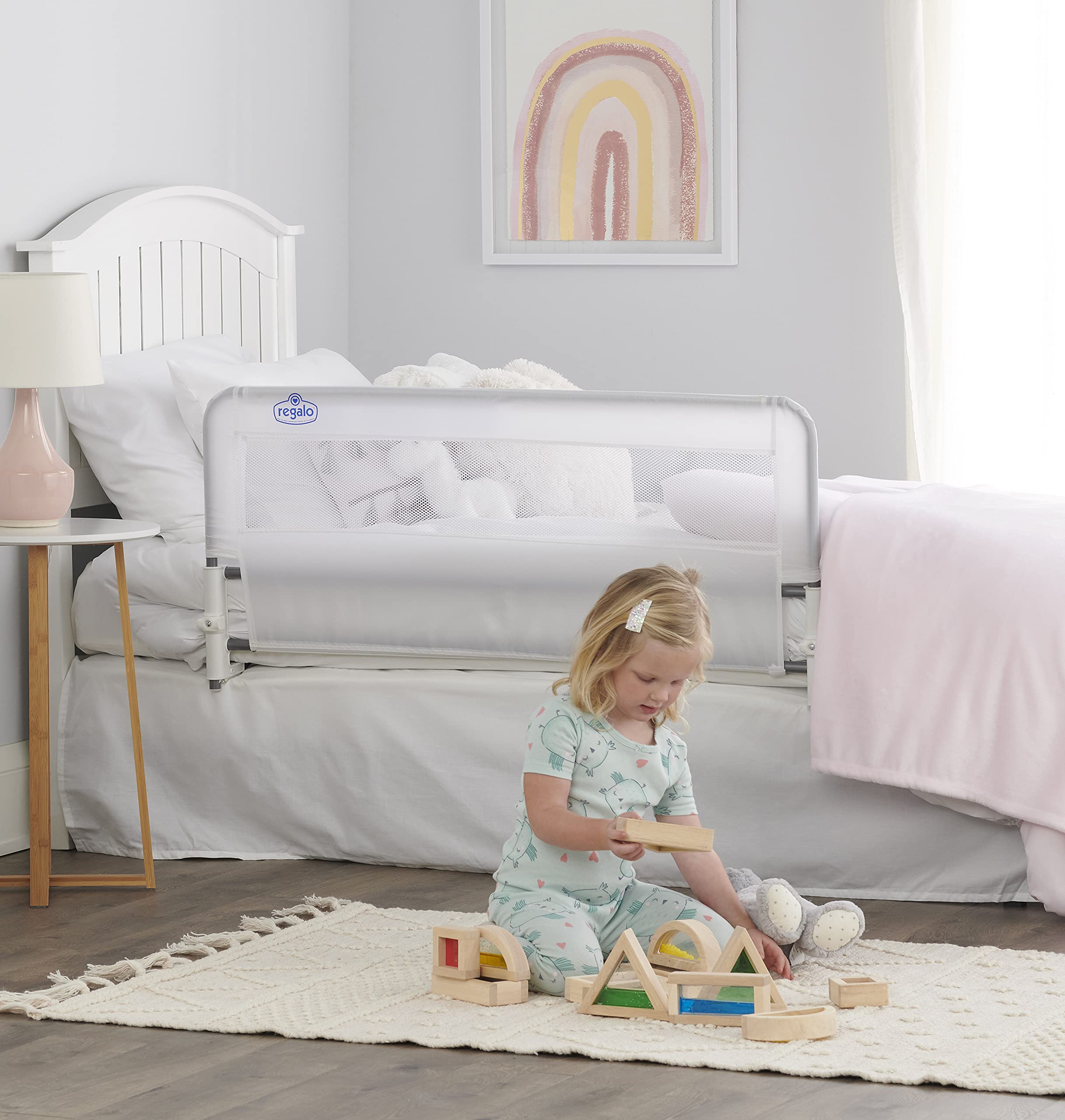 Regalo Drop Down Bed Rail Guard, with Reinforced Anchor Safety System , White , 43 x 2 x 20 Inch