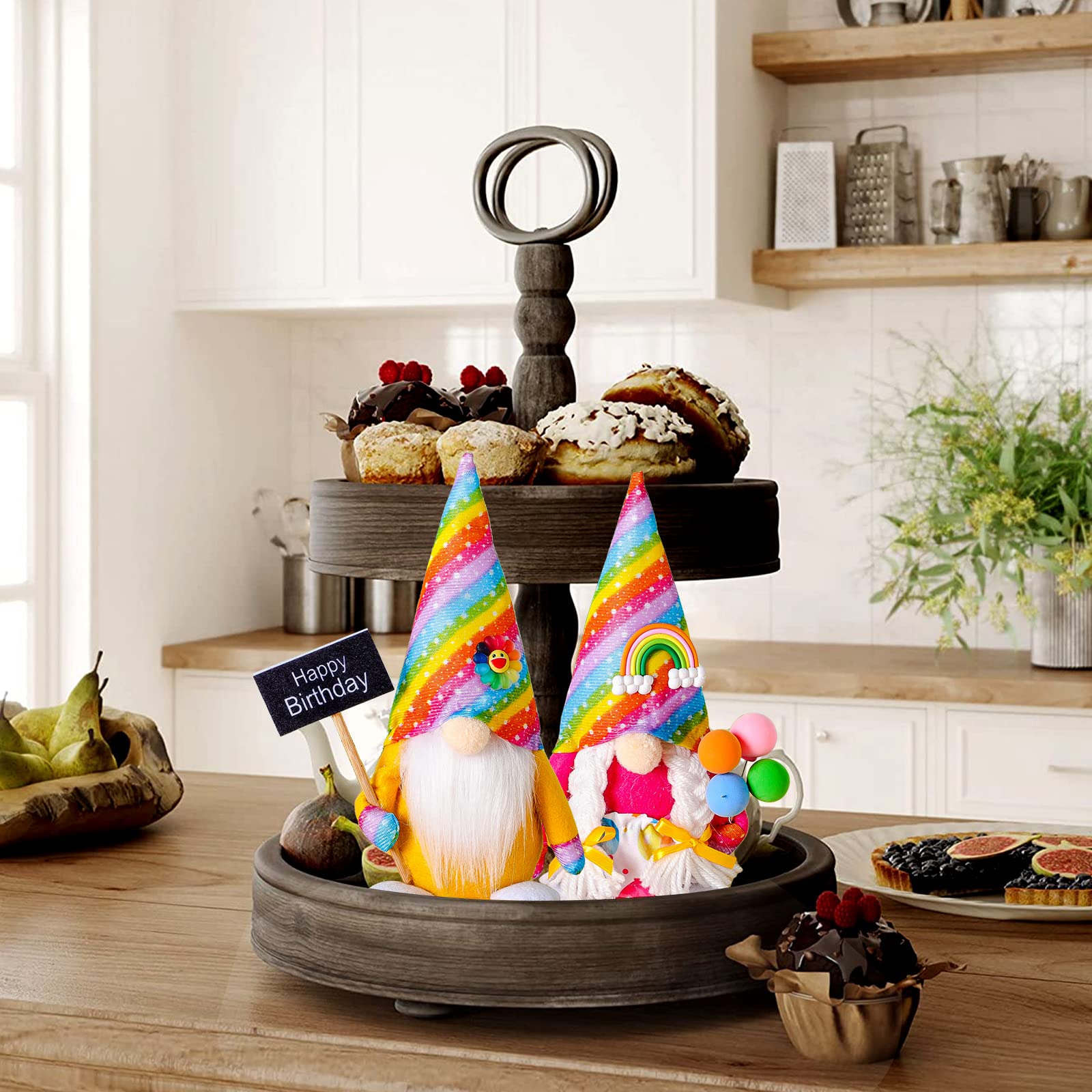 2pcs Birthday Gnomes Swedish Tomte Gnome Decor Birthday Gifts Handmade Scandinavian Garden Gnomes Valentines Day Tiered Tray Decorations