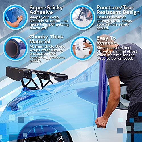 Auto Wrap Adhesive Film - 36" x 200' Roll - Made in U.S.A. Crash Wrapfilm - Easy to Apply, Strong, Durable and Puncture Resistant - Blue
