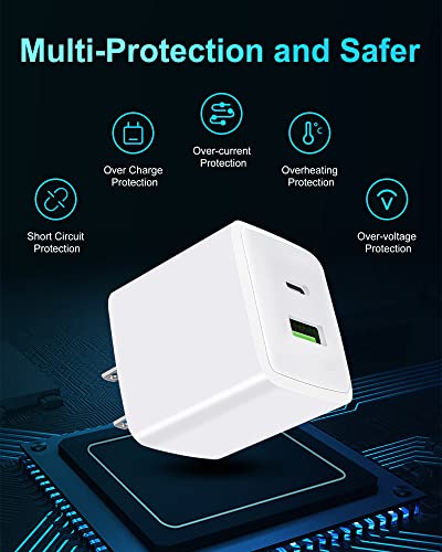 2 Pack USB C Wall Charger, PLSFLICK 20W Dual Port Power Delivery Fast Type C Charging Block Plug AdapterĀ for iPhone 14 13 12 Pro Max Mini XR XS SE, Ipad, Airpods, Samsung Galaxy(White)