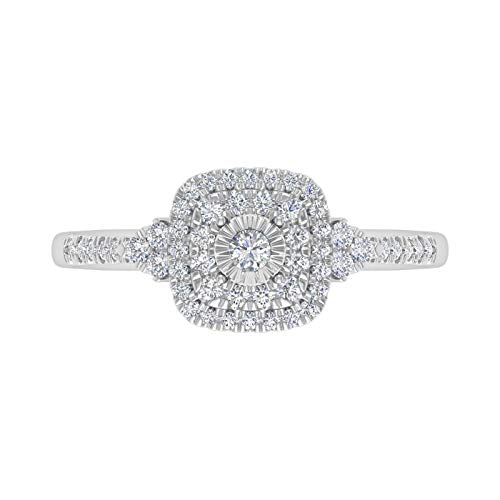 1/3 Carat Cushion cut Halo Diamond Engagement Ring in 10K White Gold - IGI Certified (Ring Size 7)