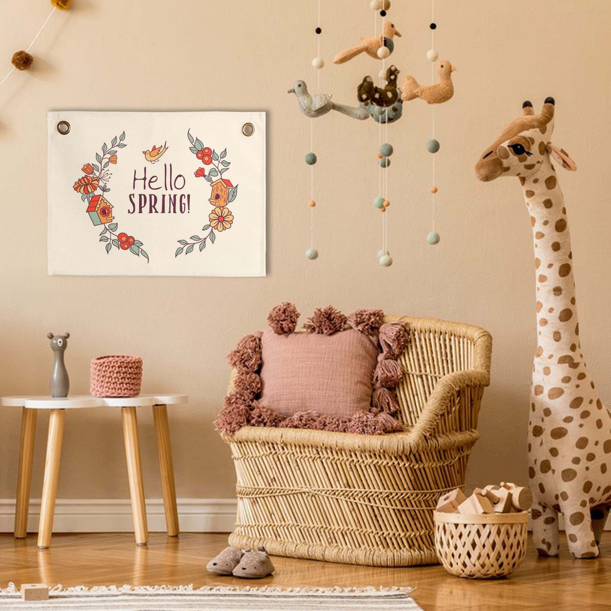 2Pcs Blank Printing Wall Banner, Canvas Hanging Flags, Wall Sign Decor for Bedroom, Baby Nursery and Playroom.（beige）