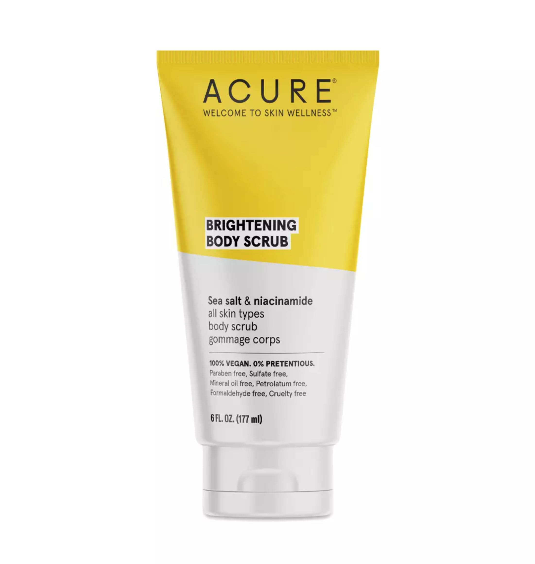 ACURE Brightening Body Scrub - Skin Renewal with Blend of Clay, Sea Salt & Niacinamide Extract - Rejuvenating Exfoliation for Soft, Refreshed Glowing Clear Skin - Suitable for All Skin Types - 6 Fl Oz