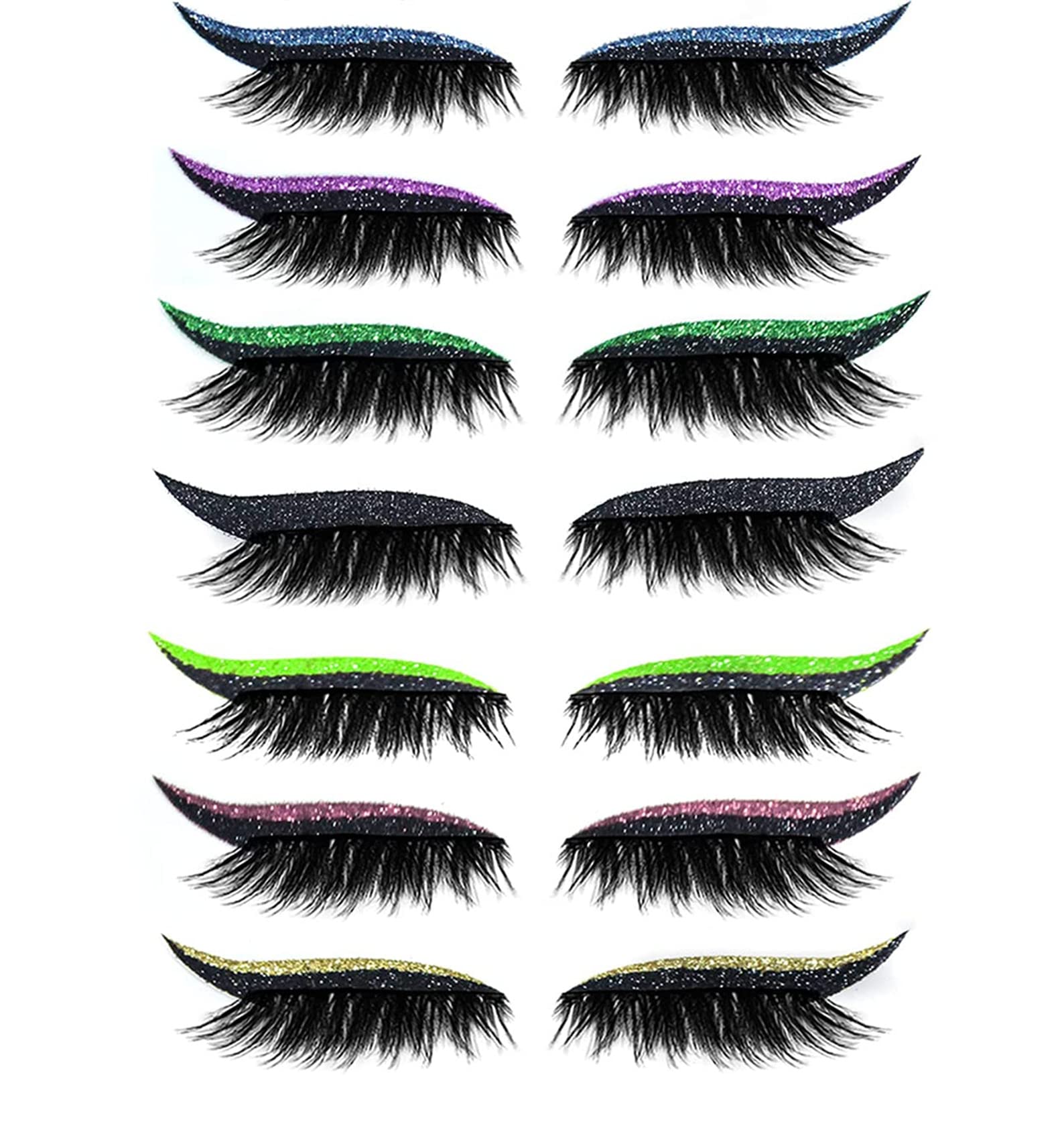 False Eyelashes,Reusable Eyeliner and Eyelash Stickers 7 Color Waterproof Reusable Eyeliner Eyelash Stickers Easy to Use and Remove,Women Make Up Eyeliner stickers