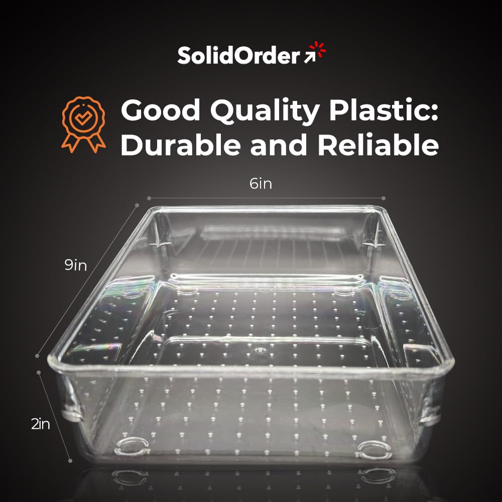 15 PCS Clear Plastic Drawer Organizers Set, 5-Size Versatile Bathroom and Vanity Drawer Organizer Trays With Non-Slip Pads, Storage Bins for Makeup, Bedroom, Kitchen Gadgets Utensils and Office.