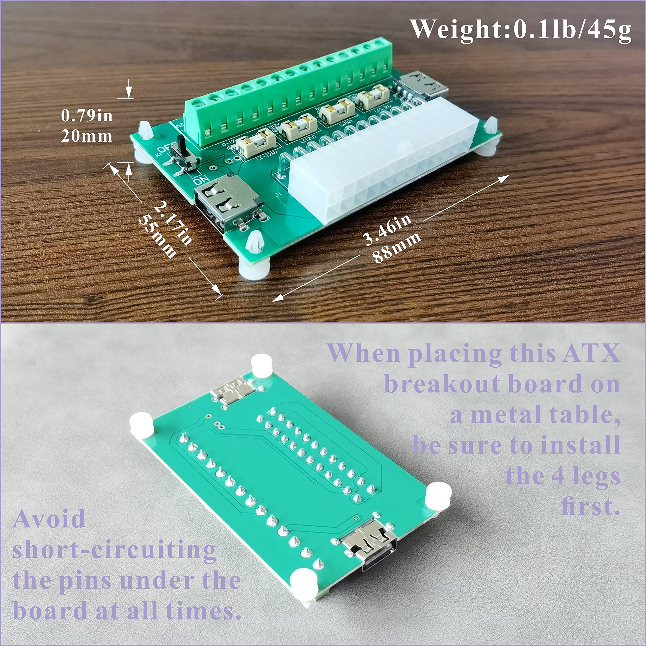 PSU Breakout Board ATX Power Supply DC 12V 5V 3.3V Splitter Module Desktop Adapter to USB A Hub Connector Computer Power Source Multi Port Output DIY Parent Child Electronic Kit with High Current Fuse