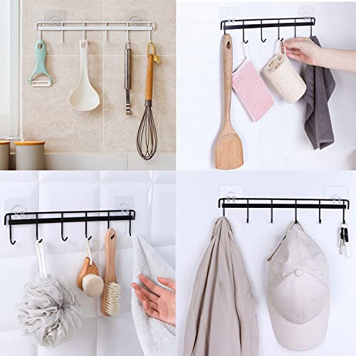 2 Pack Adhesive Wall Hooks Rack Kitchen Rail, Space Saving Heavy Duty Hanger with 6 for Bathroom Bedroom Closet, Utensil Hanging Knives, Spoon, Towel (White), 32x6x2.5cm/12.6 x2.36 x1inch