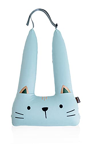 Kangaruru All in One Seatbelt Adjuster and Pillow with Neck and Headrest Cushion for Kids (Cat_Mint)