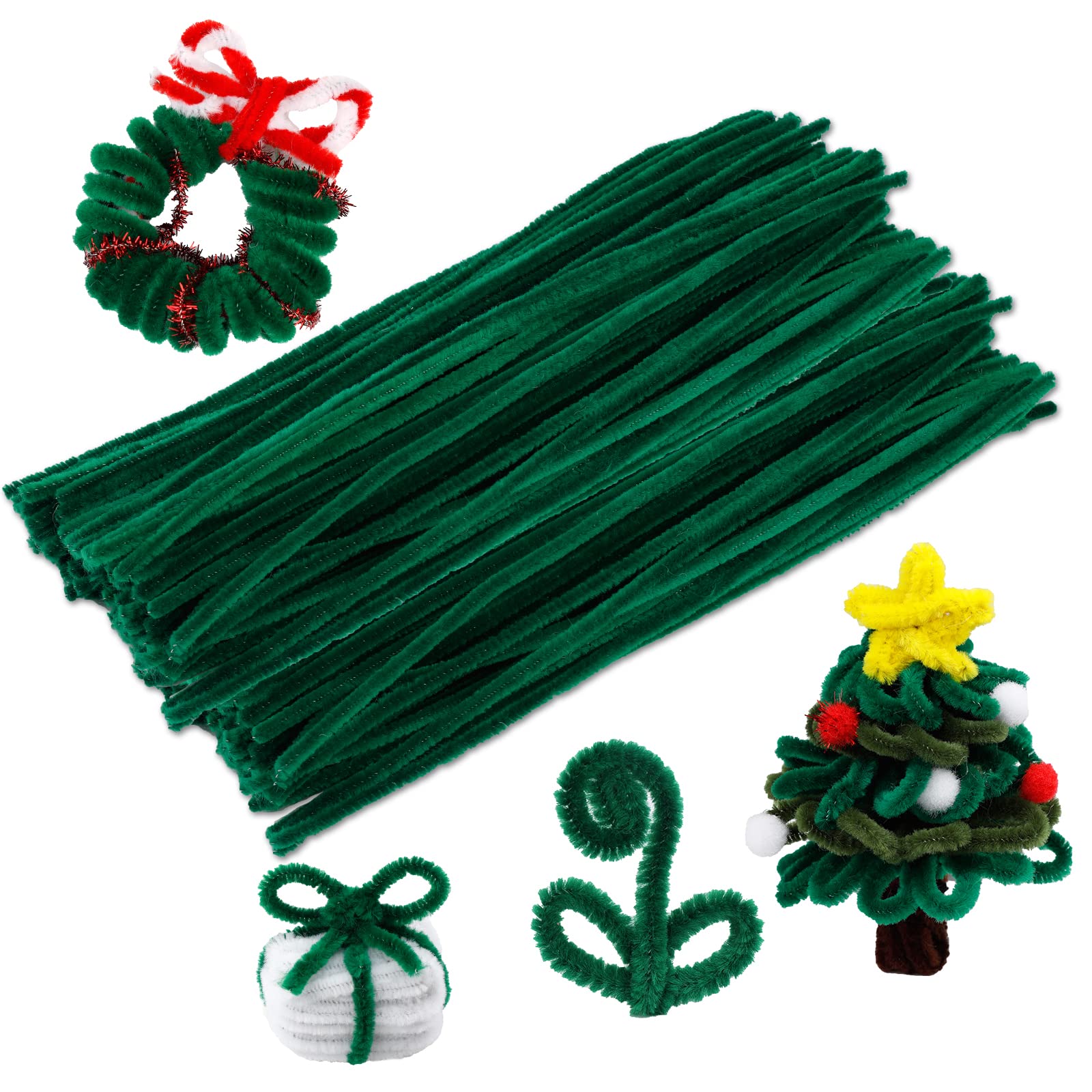 130 PCS Pipe Cleaner Chenille Stem, Green Pipe Cleaner for Crafts Handy Disposable Cleaning Tool - 6mm x 12" for DIY Art Craft Decorations