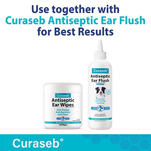 Curaseb Cat & Dog Ear Infection Treatment Wipes – Treats Infected Ears, Inflammation & Itchiness – Cleans & Deodorizes – 100 Wipes
