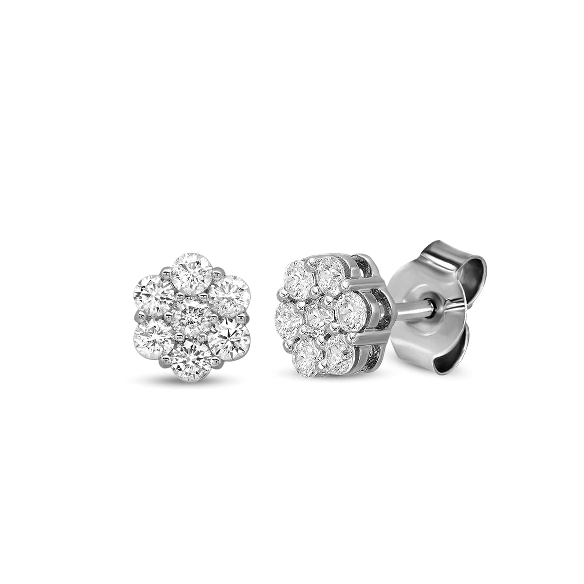 1/4 Carat | 925 Sterling Silver | Lab Grown 7 Stone Floral Diamond Stud Earrings | Round Shape Diamond Prong Setting Friendly Diamonds Earrings | G-H Color, SI1 Clarity