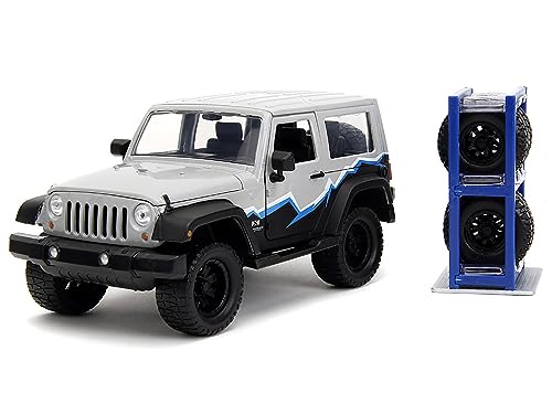 2007 Wrangler Gray and Black with Blue and White Stripes with Extra Wheels Just Trucks Series 1/24 Diecast Model Car by Jada 34194