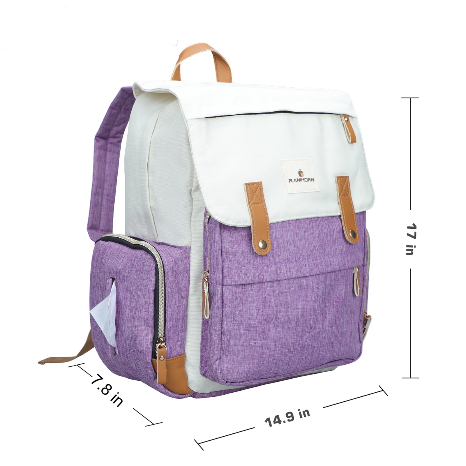 Ramhorn Diaper Bag Multifunction Travel Backpacks for Mom with Insulated Pockets and Laptop Compartment, purple