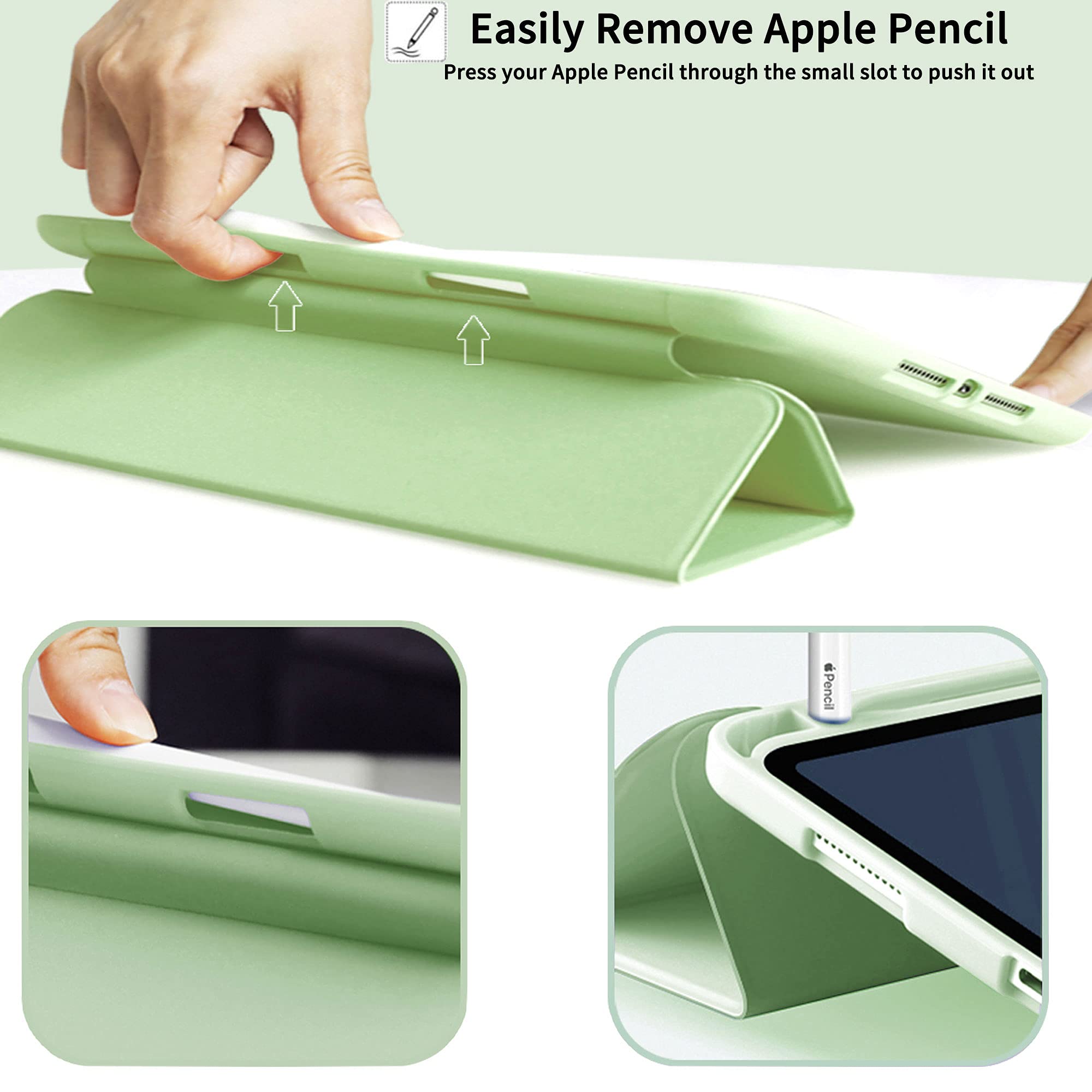kenke Case for iPad Air 3 10.5" (3rd Gen) 2019,Light Weight Trifold Smart Case with Pencil Holder,Soft TPU Back Cover[Full Body Protective] with Auto Sleep/Wake for iPad 10.5 Inch Air 3,Green
