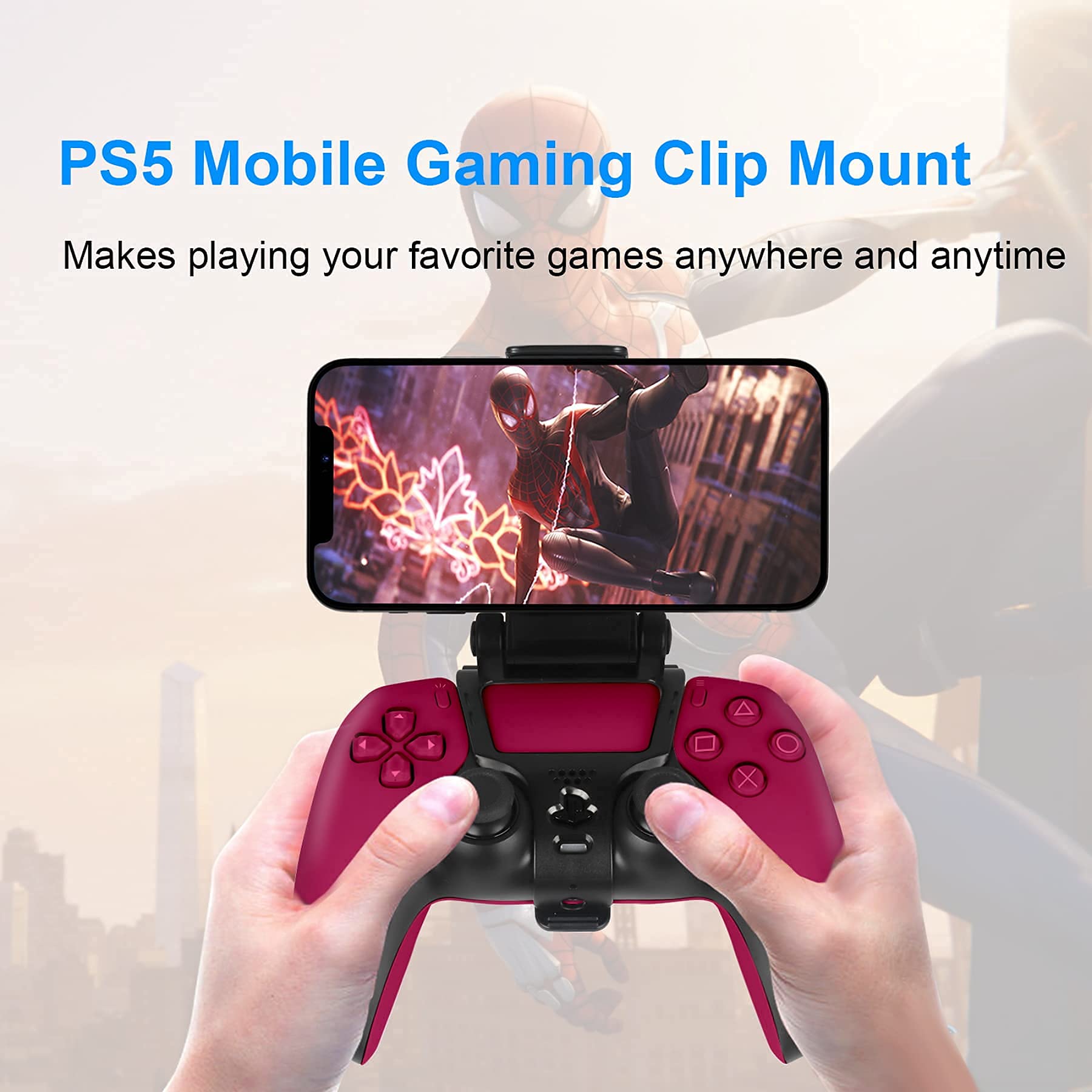 2 Pack PS5 Controller Phone Clip Mount for Mobile Remote Play, Foldable Stand Holder Game Clamp Bracket Grip for DualSense 5 Controller Compatible with Smart Android/iOS Mobile Phones, Black
