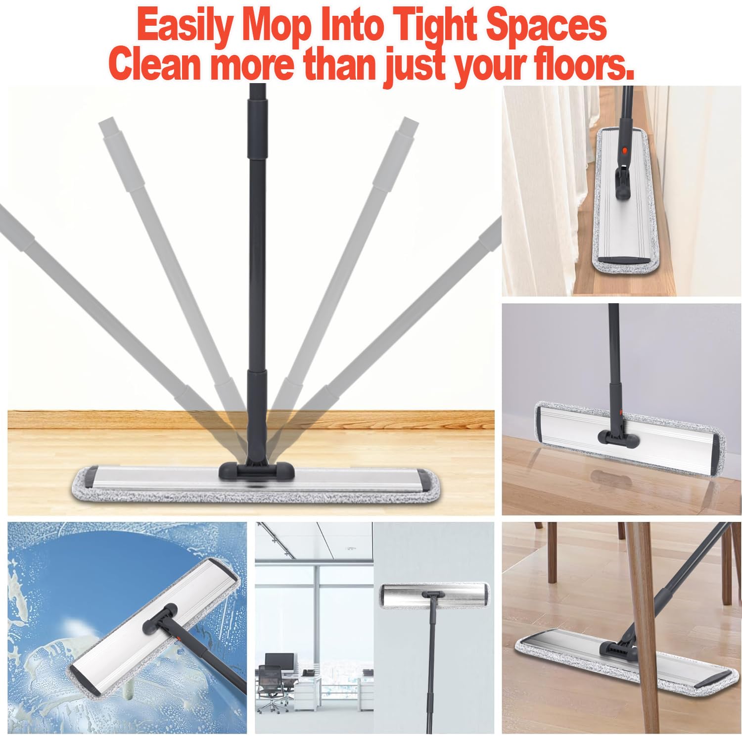 18 Professional Microfiber Mop Large Flat Mops for Floor Cleaning 4 Reusable Washable mop Pads Hardwood Cleaning System Wet and Dust Mop with 61in Long Stainless Steel Handle
