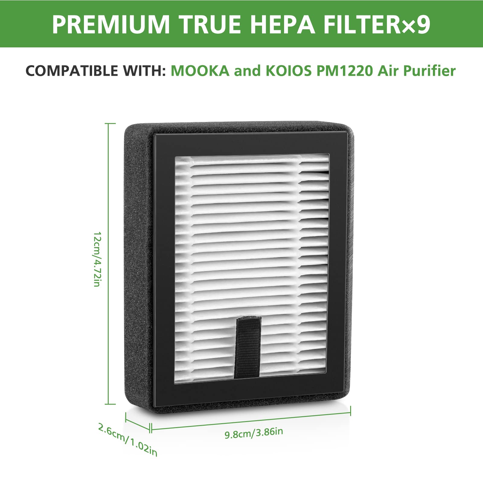 9-Pack PM1220 True HEPA Replacement Filter Compatible with MOOKA and KOIOS PM1220 Compact Desktop Air Purifier,3-in-1 True HEPA Replacement Filters