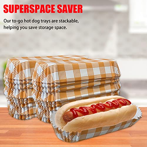 200Pcs Home Paper Hot Dog Trays- 6.49β Rectangular Fluted Hot Dog Tray - Disposable Hot Dog Wrappers - Rectangular Food Trays for to-Go Orders, Takeout, Concessions Stands, Festivals (Orange)