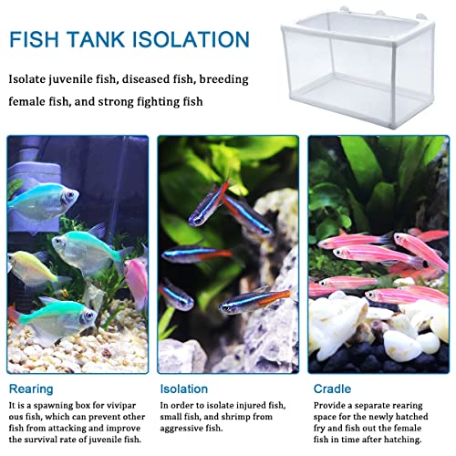 2 Pack Aquarium Fish Breeder Box, Fish Isolation Box, Hatching Box, Juvenile Fish Spawning Incubator, Water Isolation Net Hatchery with Incubator Mesh and 10 Suction Cup(Small Size,Big Size)