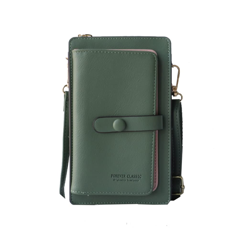 2pcs Set Touch Screen Cell Phone Bags for Women, Small Crossbody Handbags Purse with Credit Card Slots (Includes Phone Charm) Green