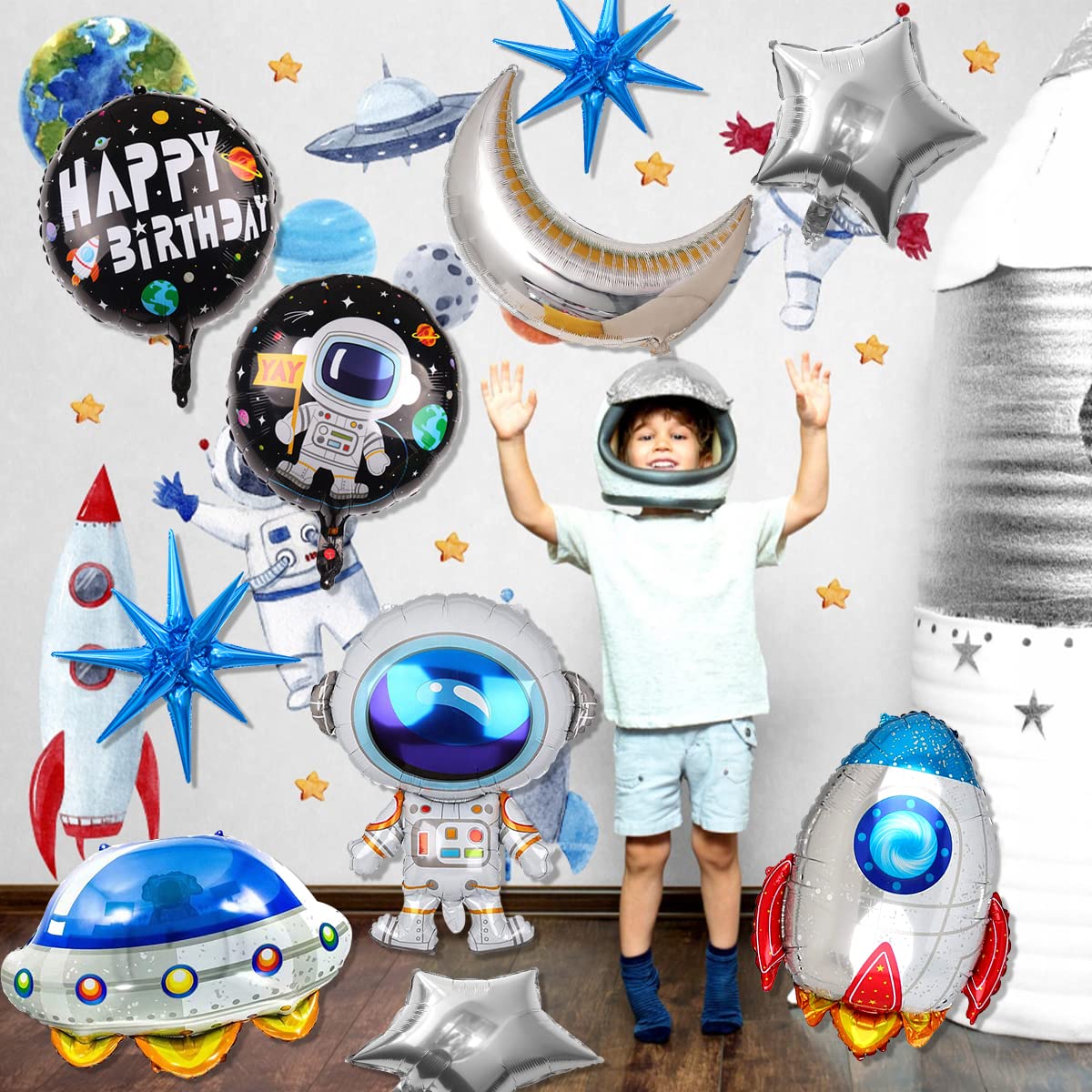 11Pcs Space Astronaut Birthday Party Balloons, Foil Balloons of Spaceman Rocket Moon Star for Outer Space Galaxy Theme Party Decorations (3)