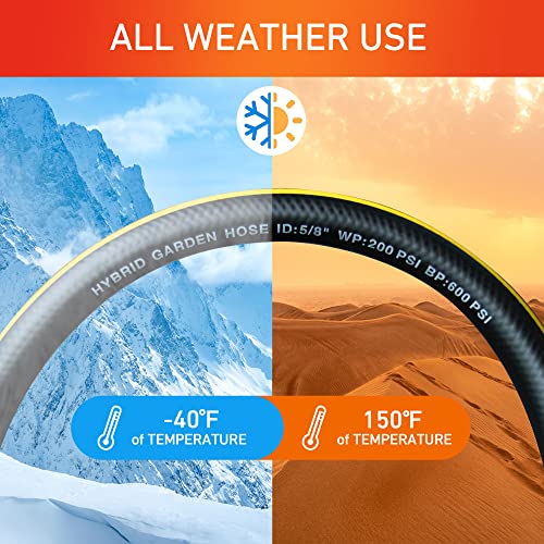 Adimos Hybrid Garden Hose 50 ft x 5/8", Heavy Duty Flexible Lightweight Water Hose 50ft with 10 Function Sprayer Nozzle, 3/4'' Solid Brass Fittings, Ultra Durable, All-weather, Burst 600 PSI
