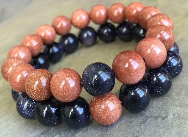10mm Blue Sandstone Orange Sandstone Bracelet Reiki Wrist Monk Spirituality Bead#12874